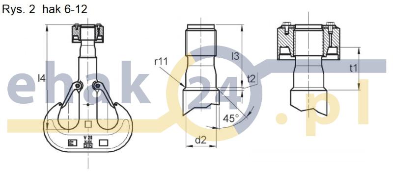 Haki dwurożne DIN 15402 z nakrętką